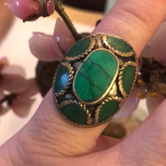 Vintage | Jewelry | Vintage Inlay Green Turquoise Ring | Poshmark
